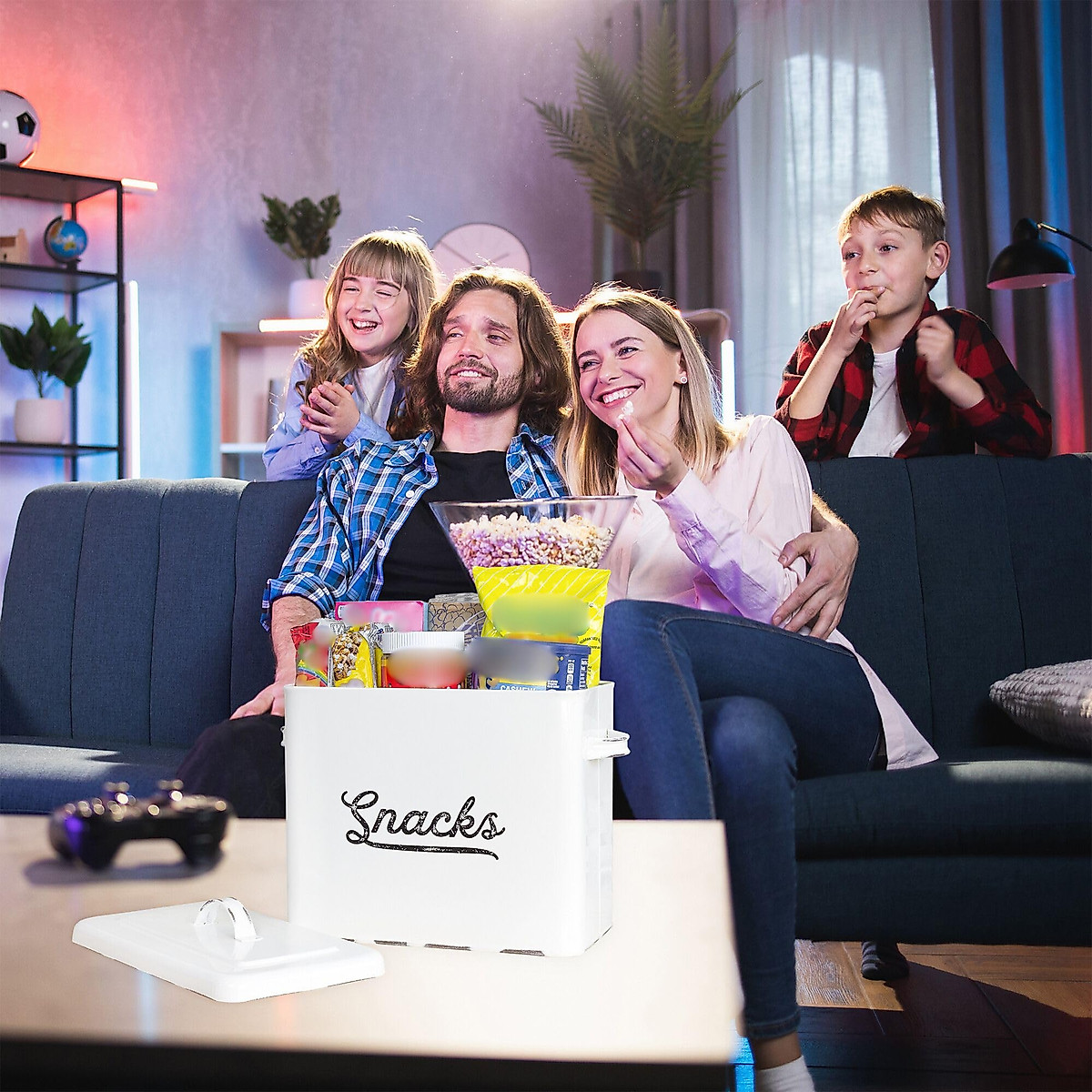 AuldHome Rustic Snack Bin, White Enamelware Snack Container Perfect for Single Serving Snacks