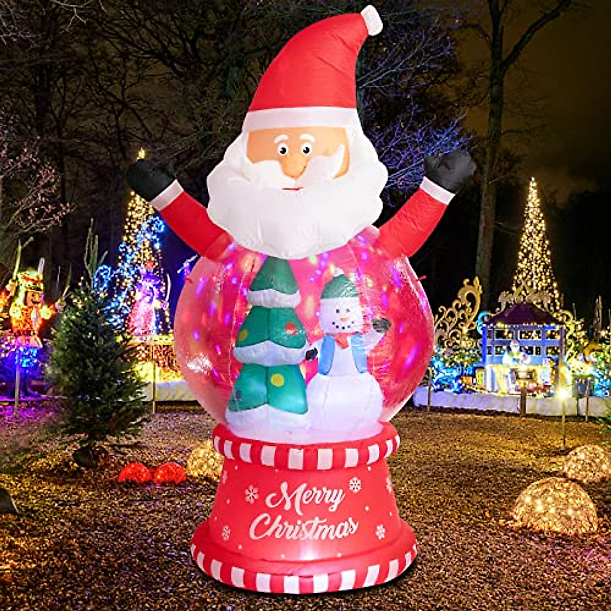 WONDER GARDEN Christmas Inflatable Blow Up Santa Claus with Build-in Rotating LEDs Inflatables for Holiday Party Xmas Lawn Garden Yard Decorations