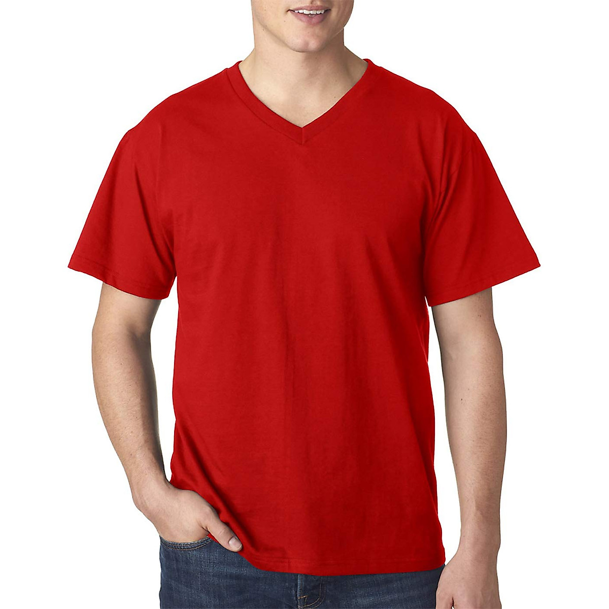 Fruit of the Loom Mens Heavy Cotton HD V-Neck T-Shirt (39VR) -True RED -M