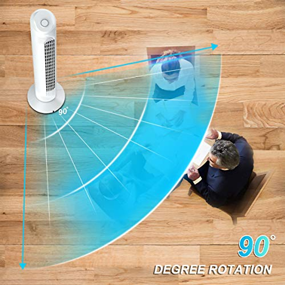 Airvention Tower Fan for Bedroom, Ultra Quiet Breezing, 90° Wide Angle Oscillating Air Circulator, 3 Speed Levels, Small Footprint Design, 32 inch Middle Tower Standing Fan, Space Saving, FZ09, White