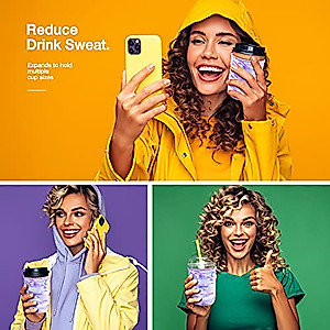 3 Pack Iced Coffee Cup Sleeve for Large Sized Cups, Reusable Neoprene Iced Coffee Cup Holder for Hot Cold Drinks, Compatible with Starbucks, Dunkin Donuts, and More（Purple Marble）