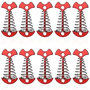 10Pcs Deck Anchor Pegs Windproof Aluminium Alloy Fishbone Tent Stakes with Spring Buckle, Portable Wind Rope Anchor for Hiking Camping (Style 1)