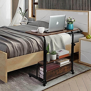 Fuwobriva Adjustable Home Office Computer Desk Writing Desk with Storage Shelves Simple Style Workstation for Home Office Small Spaces Storage Table with Wheels Mobile Convenient Brownish, XY-1