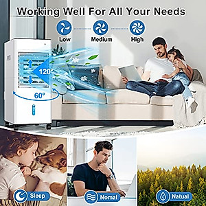 Portable Air Conditioners, 3-IN-1 Air Conditioner Portable for Room, 3 Speeds Evaporative Air Cooler, Fast Cooling Portable AC w/Timer, 52° Oscillation Tower Fan, Remote Swamp Cooler for Office