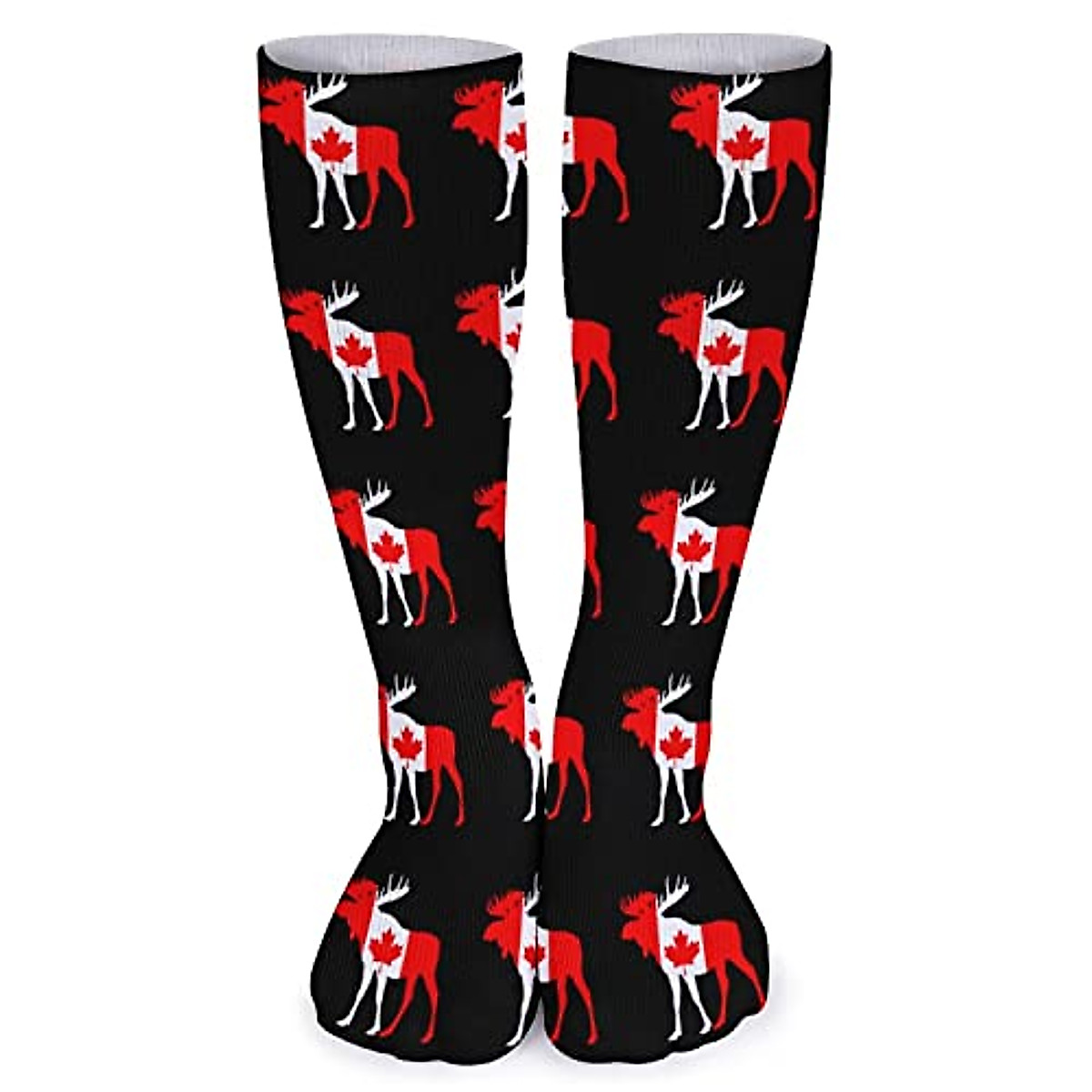 aifaqukuanga Canadian Flag Moose Silhouette 5-Pack Men And Women Casual Long Socks Breathable Athletic Running Socks