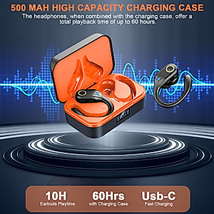 Wireless Earbuds Bluetooth 5.3 Headphones Stereo Bass, ENC Noise Cancelling Mic HD Call, Over Ear buds with Soft Earhooks for Sports, 48H Playtime LED Display, IP7 Waterproof Earphones for Android iOS