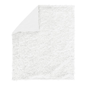 Sweet Jojo Designs White Floral Rose Baby Girl Blanket Receiving Security Swaddle for Newborn or Toddler Nursery Car Seat Stroller Soft Minky - Solid Flower Elegant Boho Shabby Chic Luxury Glam Roses