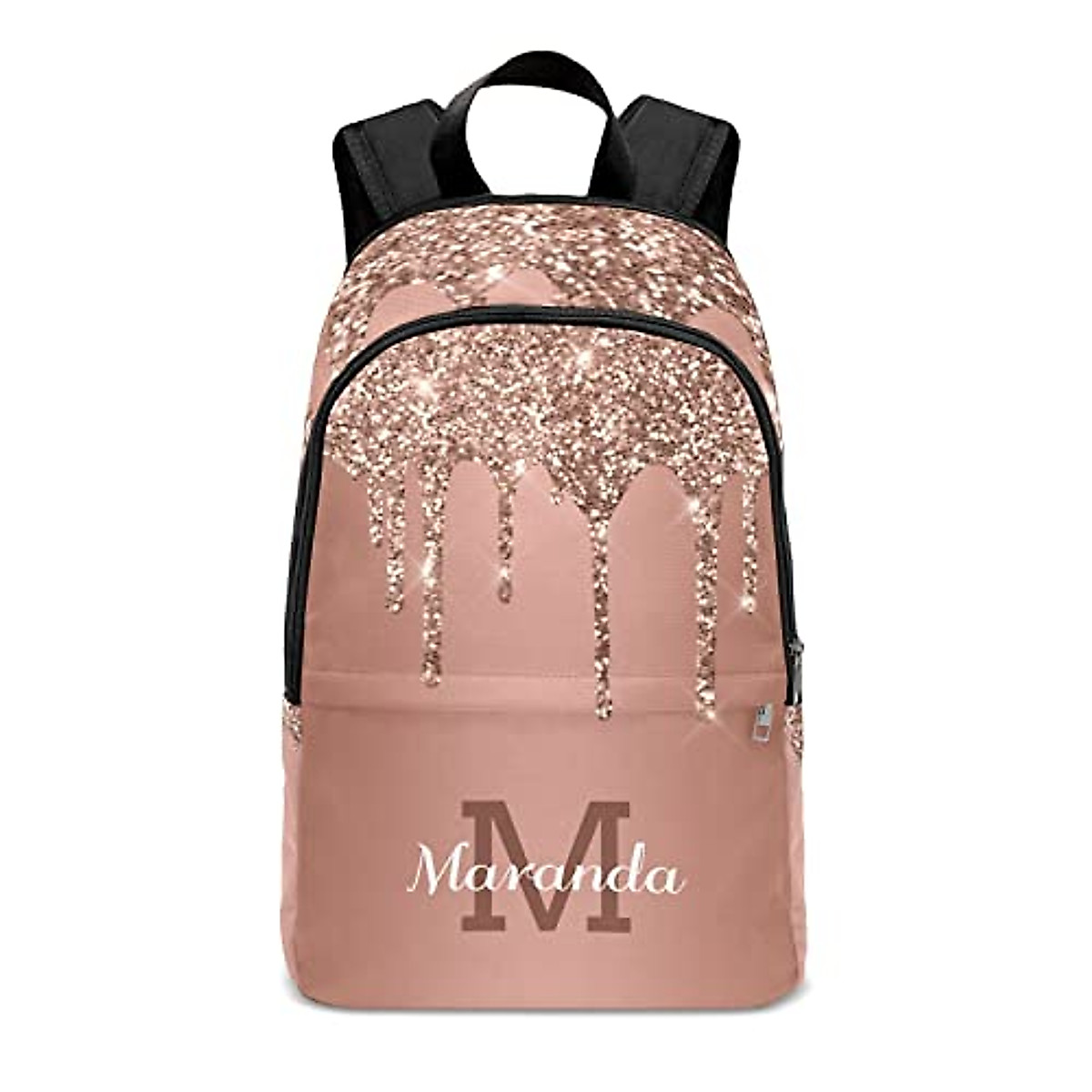 Gold Glitter Personalized Schoolbag, Teen Unisex University Custom Casual Bookbag Travel Laptop Backpack Daypack