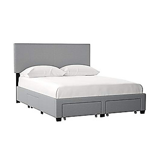 DG Casa Kelly Panel Bed Frame with Storage Drawers and Upholstered Headboard, Queen Size in Grey Linen Style Fabric