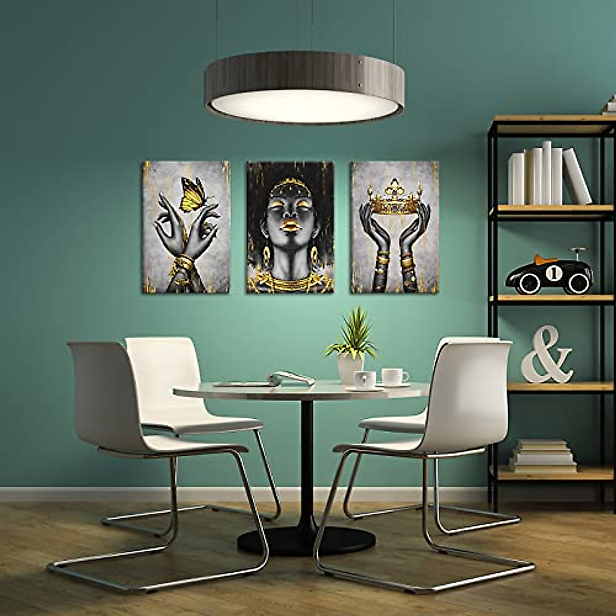 WELMECO Elegant African American Woman with Gold Crown Fashion Accessories Painting Giclee Prints Black Girl Canvas Poster Gallery Wrapped Artwork for Bedroom Living Room Makeup Room Decoration