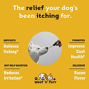 Natural Itch Relief for Dogs - Dog Itch Relief - Helps to Naturally Reduce Itching, Scratching, & More - Allergy Relief for Dogs Itching - Dog Itching Skin Relief - 1 fl oz - Bacon Flavor