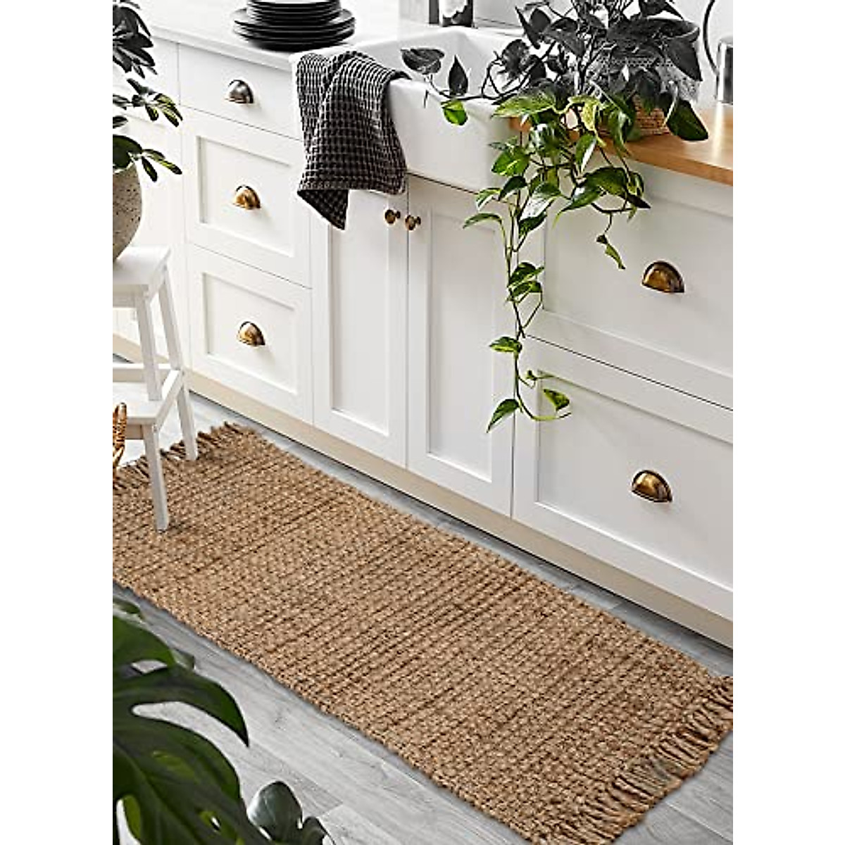 THE BEER VALLEY Hand Woven Jute Runner Rug, 2.5'x8' - Natural, Reversible Farmhouse Rugs for Hallway, Kitchen, Living Room - 30x96 Inches
