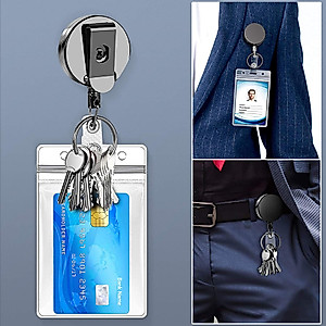 WWW (2 Pack) Heavy Duty Metal Retractable Badge Holders Reel with [Carabiner] [Belt Clip Key Ring ] and [2pcs Plastic ID Card Holders] 26.8 inches Reinforced Wire Cord