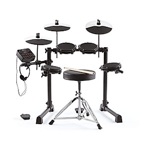 Alesis Drums Debut Kit – Kids Drum Set With 4 Quiet Mesh Electric Drum Pads, 120 Sounds, Drum Stool, Drum Sticks, Headphones and 100 Melodics Lessons & Vic Firth Kidsticks, Blue