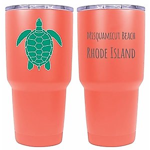 R and R Imports Misquamicut Beach Rhode Island Souvenir 24 oz Coral Insulated Stainless Steel Tumbler Turtle Design