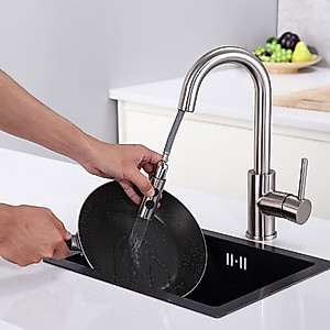 Bar Faucet with Pull Out Sprayer Single Hole, JXMMP Single Handle Stainless Steel Brushed Nickel Bar Sink Faucets with Sprayer, Modern Small Kitchen Sink Faucet with cUPC Supply Hose