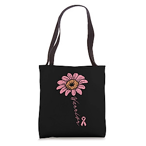 Sunflower Warrior Pink Ribbon Breast Cancer Awareness Women Tote Bag