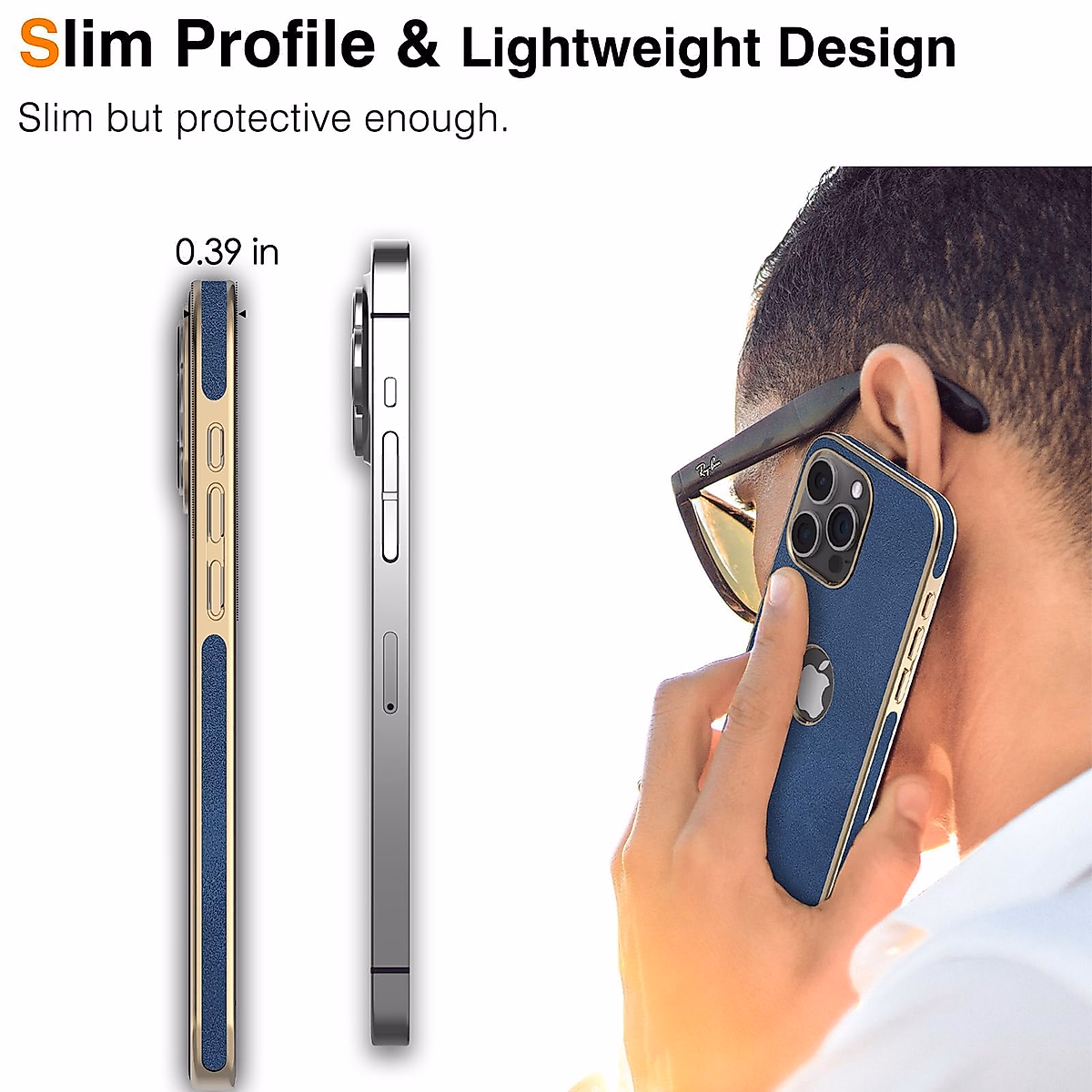 LOHASIC Leather Cases for iPhone 15 Pro Max, Luxury PU Phone Cover with Logo Cutout, Thin High-end Designer Soft Non-Slip Grip Men Cases for iPhone 15 Pro Max(2023) 6.7" 5G - Blue