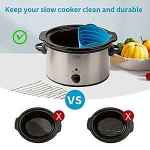 2 PCs 6-8 Quarts Silicone Crock Pot Divider Insert Oval, Reusable Slow Cooker Liners for Hamilton Beach, KitchenAid or any other Crockpot Liners, Dishwasher Safe, Leak Proof, Easy Clean (Grey+Blue)