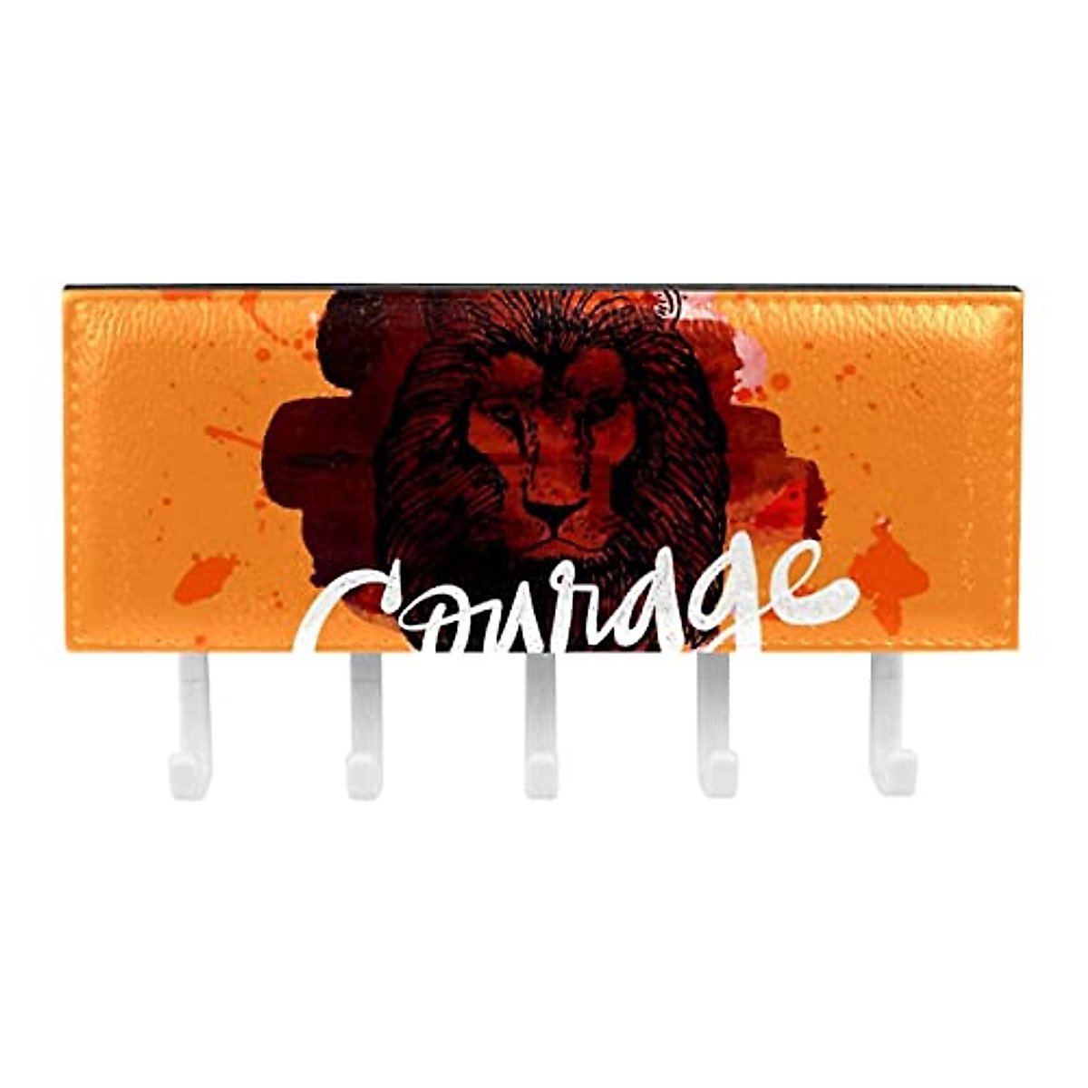 Lion Mail Holder Organizer and Key Hooks PU Front, Self Adhesive Key Rack with 5 Hooks Perfect for Entryway, Hallway，Bathroom ，Kitchen