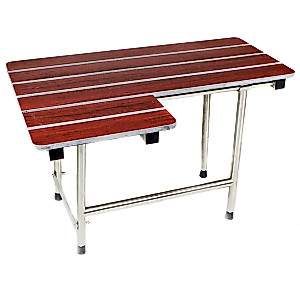 CSI Bathware ADA Bathroom Shower Bath Seat, Folding, Wall-Mounted, Rectangular, Right Hand, Phenolic Wood Finish 28"x21"