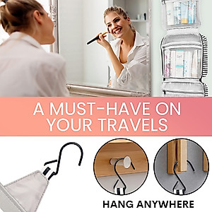 WDLHQC Hanging Travel Toiletry Bag with Hook | Water Proof Zip Bag with 4 Compartments + 2 Outer Zip Pockets | Cosmetic Travel Bag for Toiletries | Travel Essentials for Women & Men (Black Stripe)