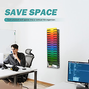 Delifox 16-Tier Wall Mounted Hanging File Organizer Wall File Holder Metal Mesh Vertical Magazine Rack Classroom Office Organization