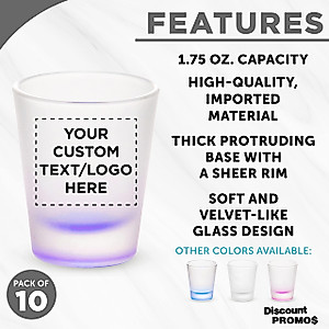 Custom Frosted Glass Shot Glasses 1.75 oz. Set of 10, Personalized Bulk Pack - Great for Weddings, Birthdays, Parties, Indoor & Outdoor Events - Blue