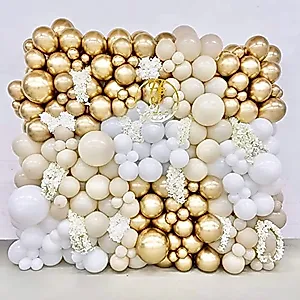 White Gold Balloon Garland Kit - 171pcs White and Gold Latex Balloons Arch Kit, White Gold Balloon Wall for Birthday Baby Shower,Wedding Bridal,Graduation,First Communion Baptism Party Decorations