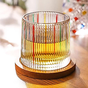 Jarler Wine Glass Crystal Whiskey Glasses Spinning Rocks Glasses with Rotatable Coaster, 9.2 Oz Hand Painted Colorful Old Fashioned Glass, Bar Tequila Glasses (Stripes, 1)