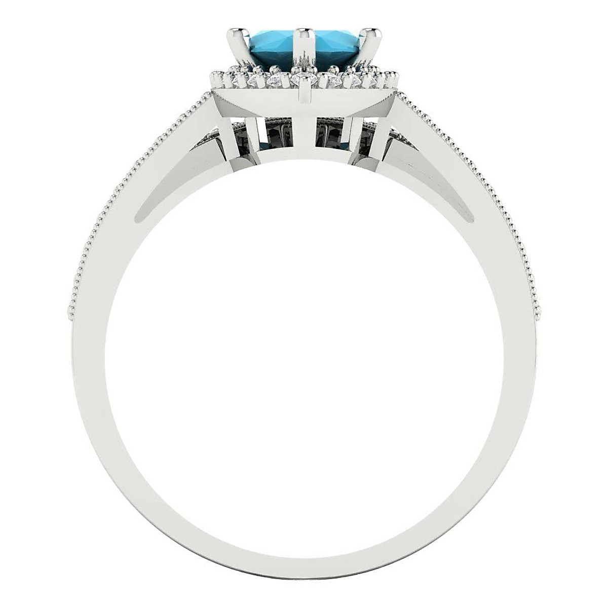 Clara Pucci 2.16ct Marquise Round Cut Laser Engraving Pave Halo Turquoise Engagement Wedding Bridal Ring Band set 18K White Gold Size 8.5