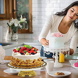 Ipetboom Ceramic Cake Stand with Dome Cover Glass Domed Cake Pedestals Round Clear Cake Plate Server Dessert Serving Platter Decorative Fruit Dish for Candy Display White