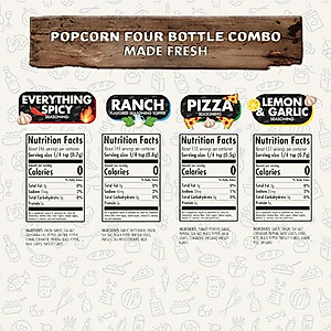 Popcorn Combo Pack of 4, Herb, Spices, Topper and Seasoning Gift Set - Everything Spicy, Pizza, Ranch, Lemon & Garlic - Premium All Natural & Healthy Spice Blend- Flavor God Seasonings