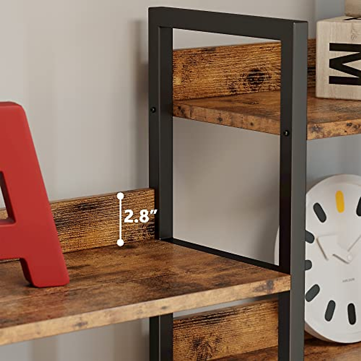 IRONCK Bookcases and Bookshelves Triple Wide 5 Tiers Industrial Bookshelf with Baffles Large Etagere Bookshelf with Metal Frame for Living Room Home Office