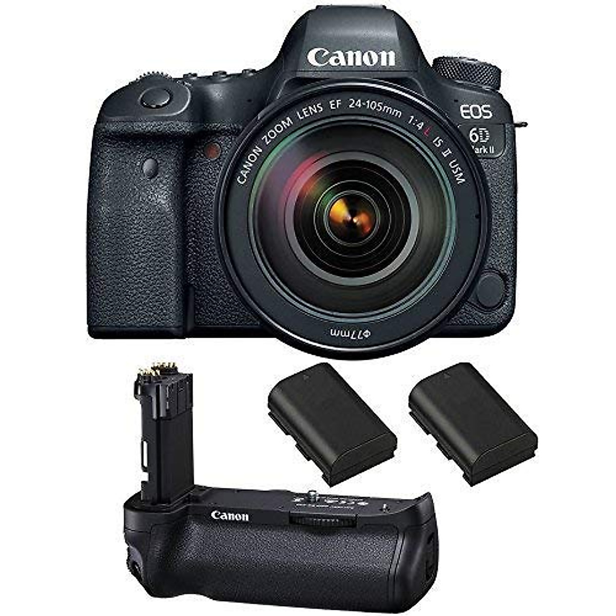 Canon EOS 6D Mark II DSLR Camera with EF 24-105mm f/4 is II USM Lens, Canon BG-E21 Battery Grip, 2 Spare Batteries (Renewed)