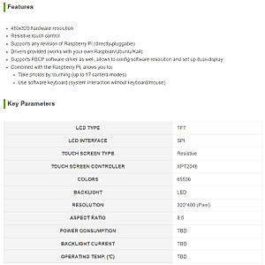 Waveshare 4inch Screen for Raspberry Pi Touch Display TFT LCD 480x320 Resolution Supports any revision of Raspberry Pi (Directly-Pluggable)