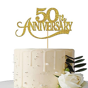 Gold Glitter 50th Anniversary Cake Topper - for 50th Wedding Anniversary / 50th Anniversary Party / 50th Birthday Party Decorations