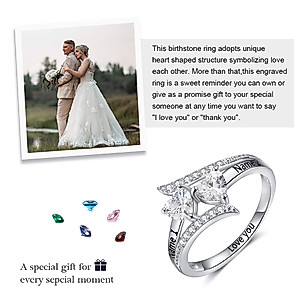 Personalized Love Heart Promise Rings for Her Couples Engagement Name Ring for Women Mothers Ring with Cubic Zirconia Simulated Birthstones (10)