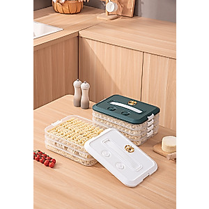 LOEZ 4-Layer Food Storage Container, Stackable Snack Container with Lid, Dumpling Box, Gyoza Container, Cookie Storage Containers, Good Sealing, Time Recoder (White)