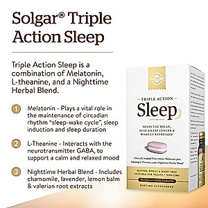 Solgar Triple Action Sleep, 90 Tri-Layer Tablets - Time-Release Melatonin & L-Theanine Plus Herbal Blend - Helps You Relax, Fall Asleep Fast & Stay Asleep Longer - Non-GMO, Gluten Free - 90 Servings