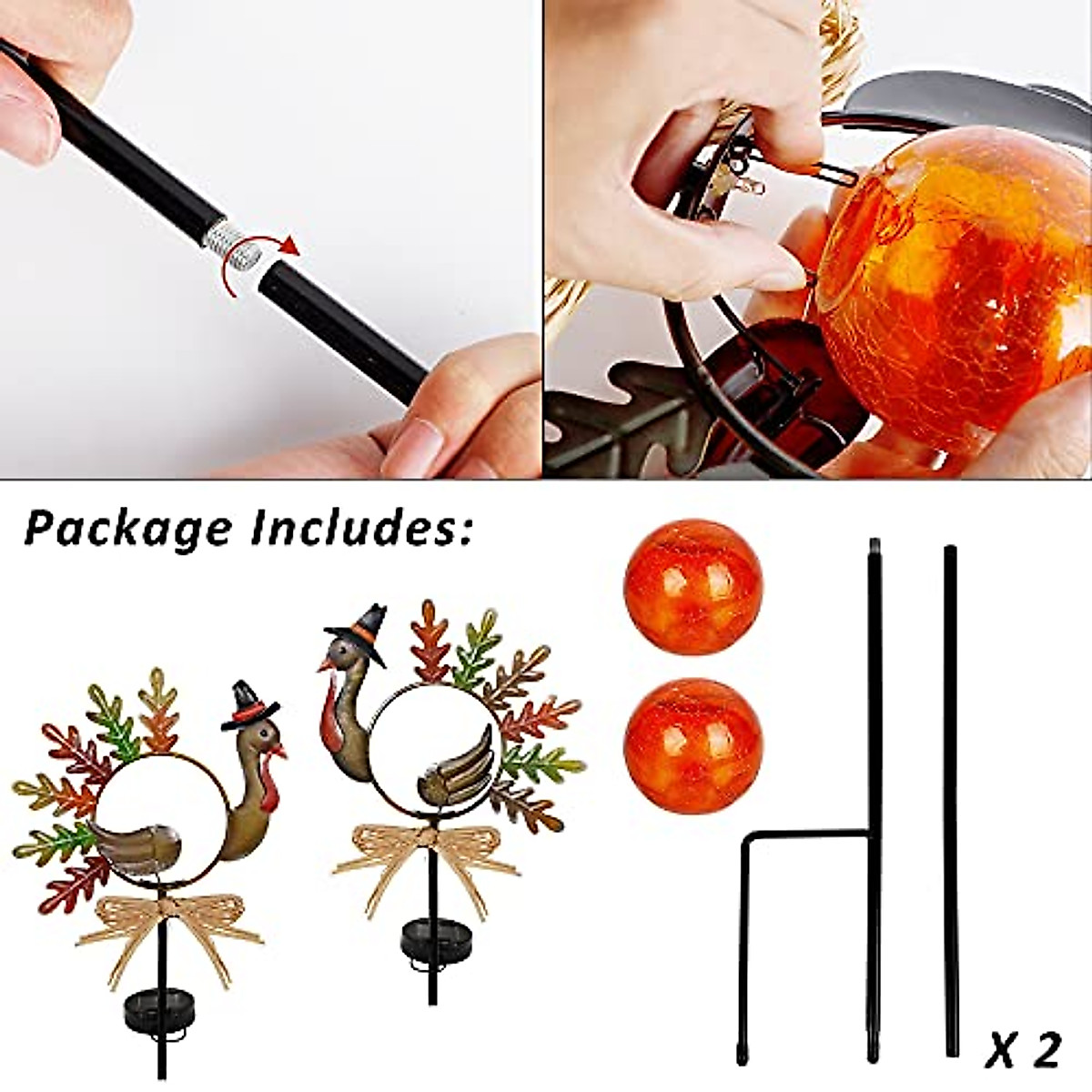 FORUP Solar Thanksgiving Yard Decorations, 41.3 Inch Outdoor Solar Garden Turkey Stake Lights, Metal Turkey Solar Yard Garden Stake Lights for Thanksgiving Outdoor Decorations