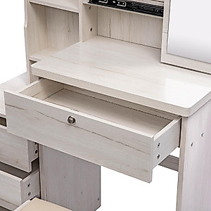 STELSIPLIY Vanity Desk with Mirror, Makeup Desk Set with Cushioned Stool,Fashionable Makeup Furniture with Multi Layer High Capacity Storage,4 Drawers,White (4 Drawers)