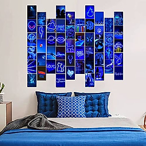 Blue Neon Wall Collage Kit Aesthetic Pictures, 50PCS Room Decor Indie Aesthetic for Teen Girls Boys Bedroom Wall Posters, Mysterious Photo Dorm Decorations, Blue Aesthetic Wall Images with 4x6''