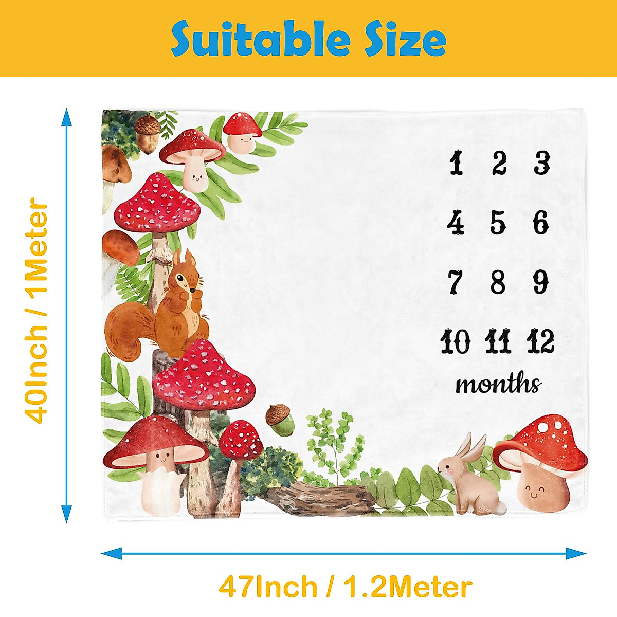 Mushroom Baby Stuff, Woodland Squirrels Baby Monthly Milestone Blanket for Newborn Photo Taken - Baby Age Blanket with 2 Frame