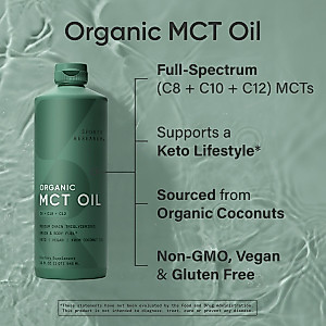 Sports Research Keto MCT Oil from Organic Coconuts - Fatty Acid Fuel for Body + Brain Triple Ingredient C8, C10, C12 MCTs Perfect in Coffee, Tea, & More Non-GMO Vegan Unflavored (32 Oz)