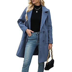 Bankeng Women Winter Wool Blend Camel Mid-Long Coat Notch Double-Breasted Lapel Jacket Outwear (Blue,XL)