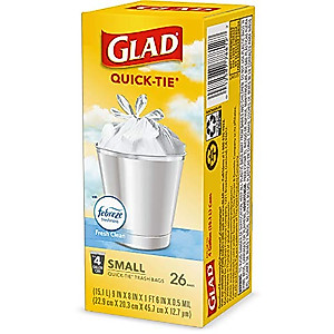 GLAD Small Trash Bags - 4 Gallon Trash Bag for Waste Basket, Gain Fresh Clean Scent, 26 Count (Pack of 6)
