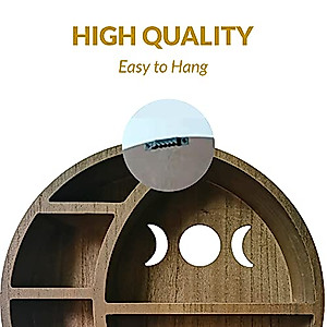 KuteDecor, Crescent Moon Shelf for Crystals , Wiccan Shelf, Crystal Shelf Display, Crystals Decor, Essential Oils Shelves Wooden, Crystal Wall Shelf, Moon Phase (Brown)