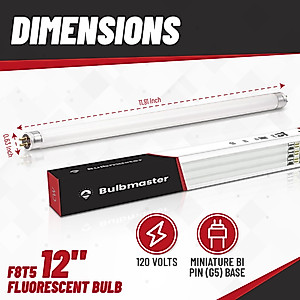 F8T5 CW Fluorescent Bulbs 12 Inch - F8 T5 8W Cool White 4100K Fluorescent 12" Under Cabinet Light Bulbs Linear T5 380 Lumens - Under The Counter Small Fluorescent Light Bulb - Pack of 2