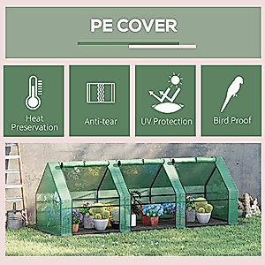 Outsunny 9' x 3' x 3' Portable Mini Greenhouse Outdoor Garden with Large Zipper Doors and Water/UV PE Cover, Green